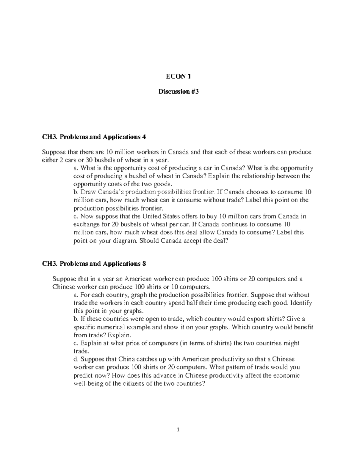 Handout 3 - 1 ECON 1 Discussion # CH3. Problems and Applications 4 ...