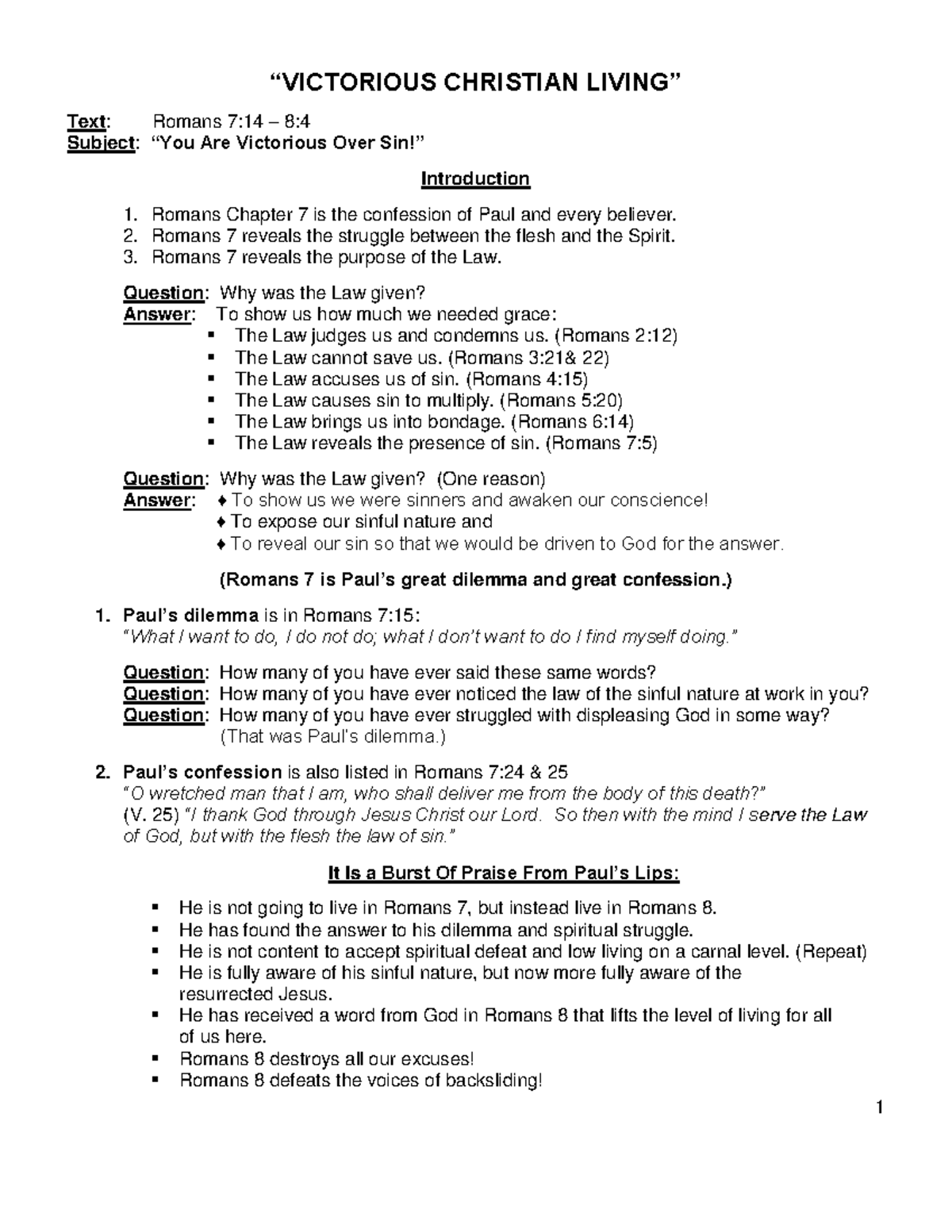 23 victorious christian living romans 8 - “VICTORIOUS CHRISTIAN LIVING ...