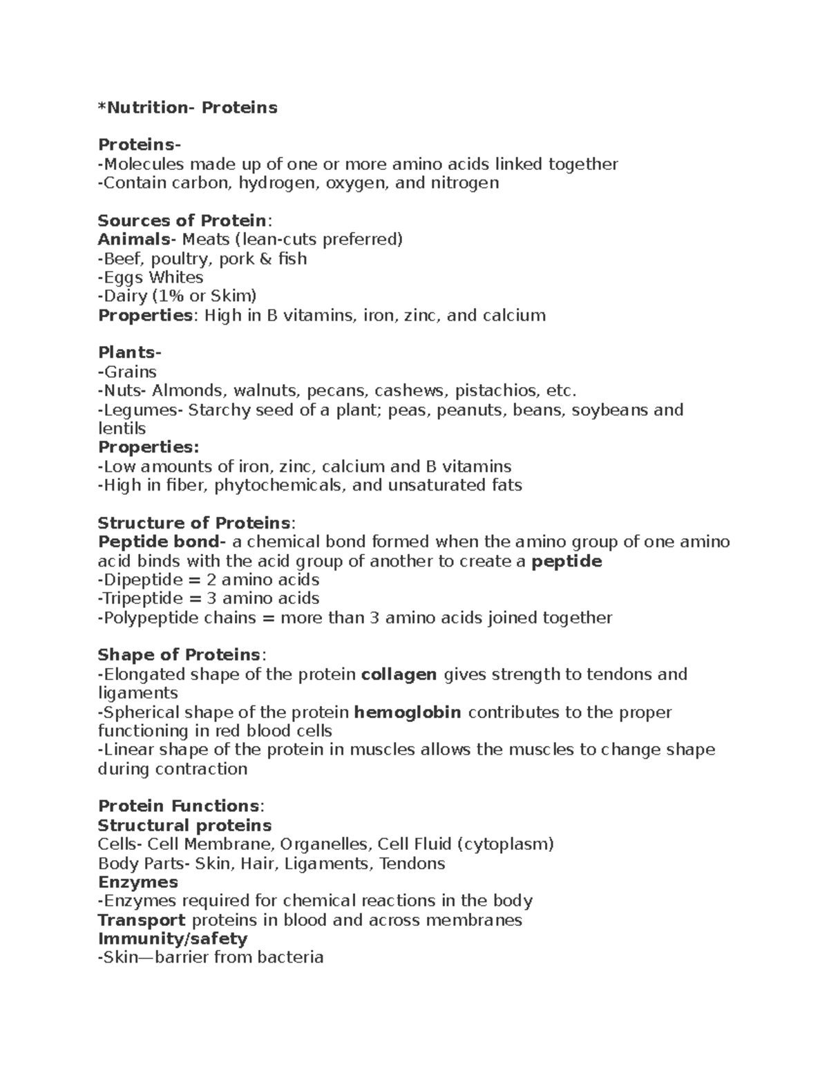 Proteins - Lecture notes 1-5 - *Nutrition- Proteins Proteins-Molecules ...