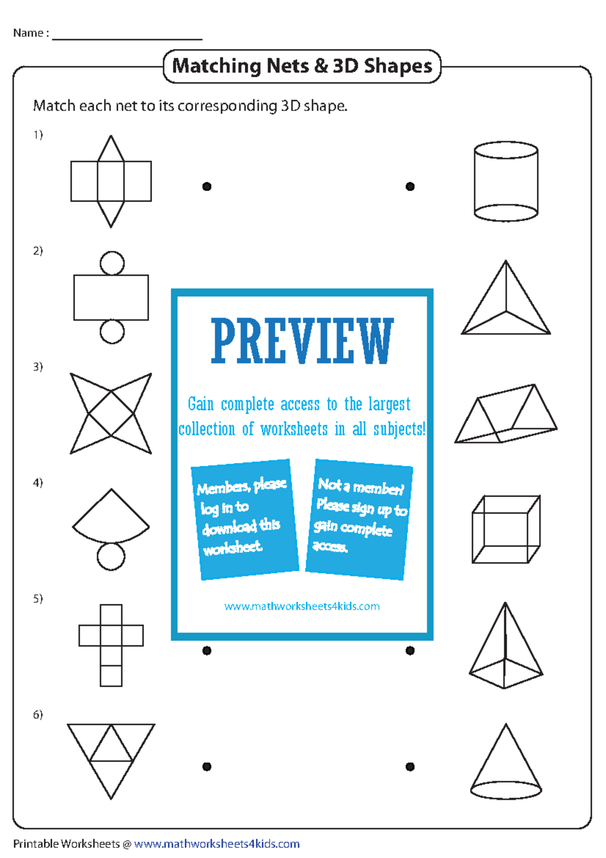 Matching solids - Match the following solid figures with its net ...