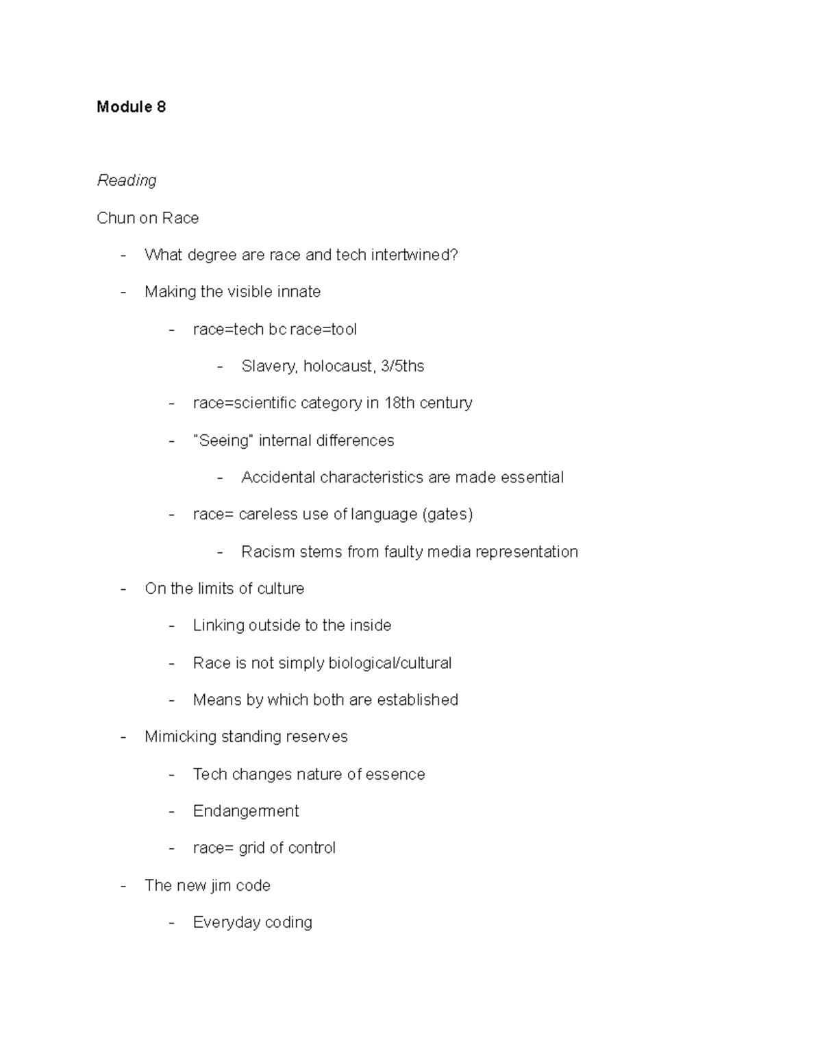 Module 8 Reading Notes - Module 8 Reading Chun on Race - What degree ...