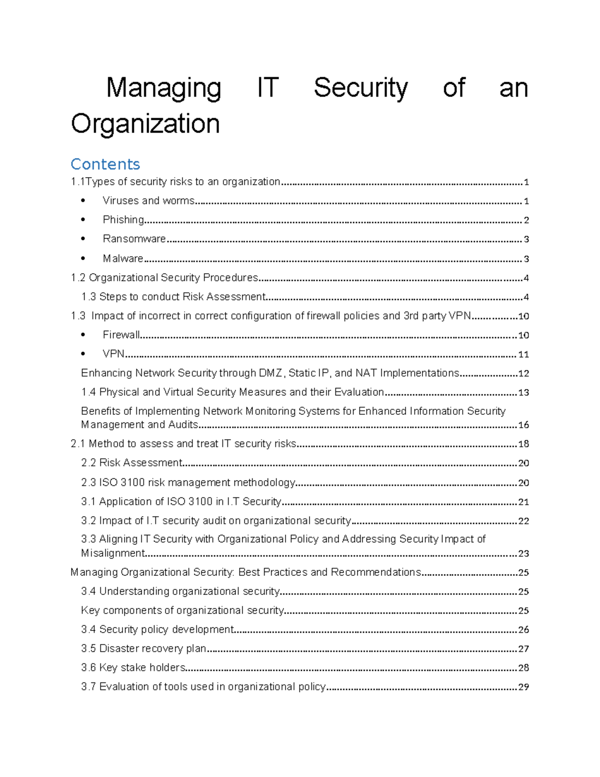 Security HND1 assignment - Managing IT Security of an Organization 1 of ...