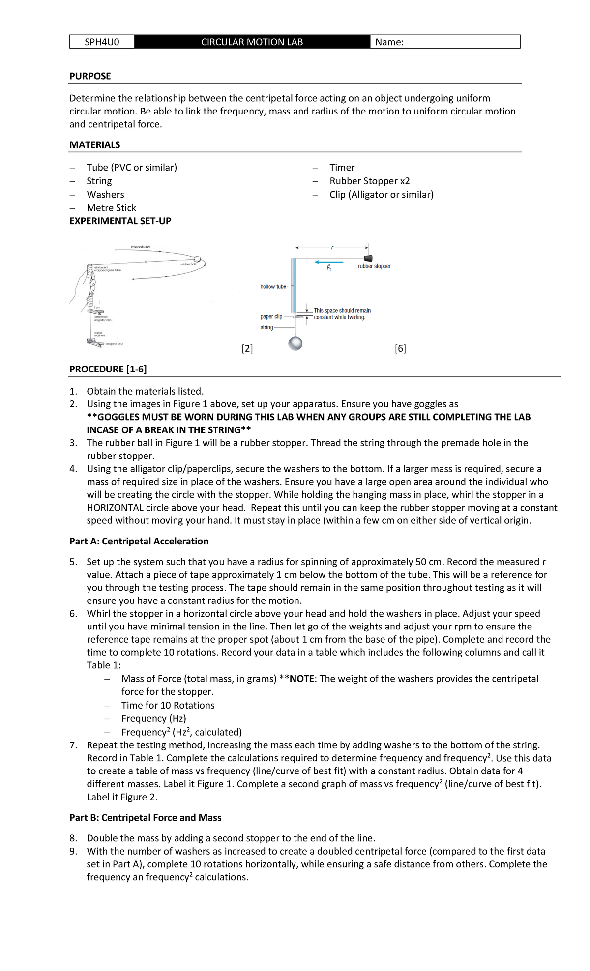 U1 Circular Motion Lab SPH4U - PURPOSE Determine the relationship ...