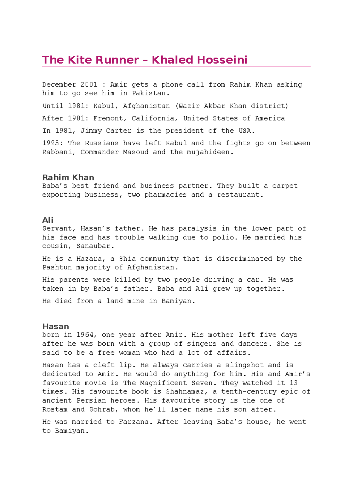 The Kite Runner - Until 1981: Kabul, Afghanistan (Wazir Akbar Khan ...