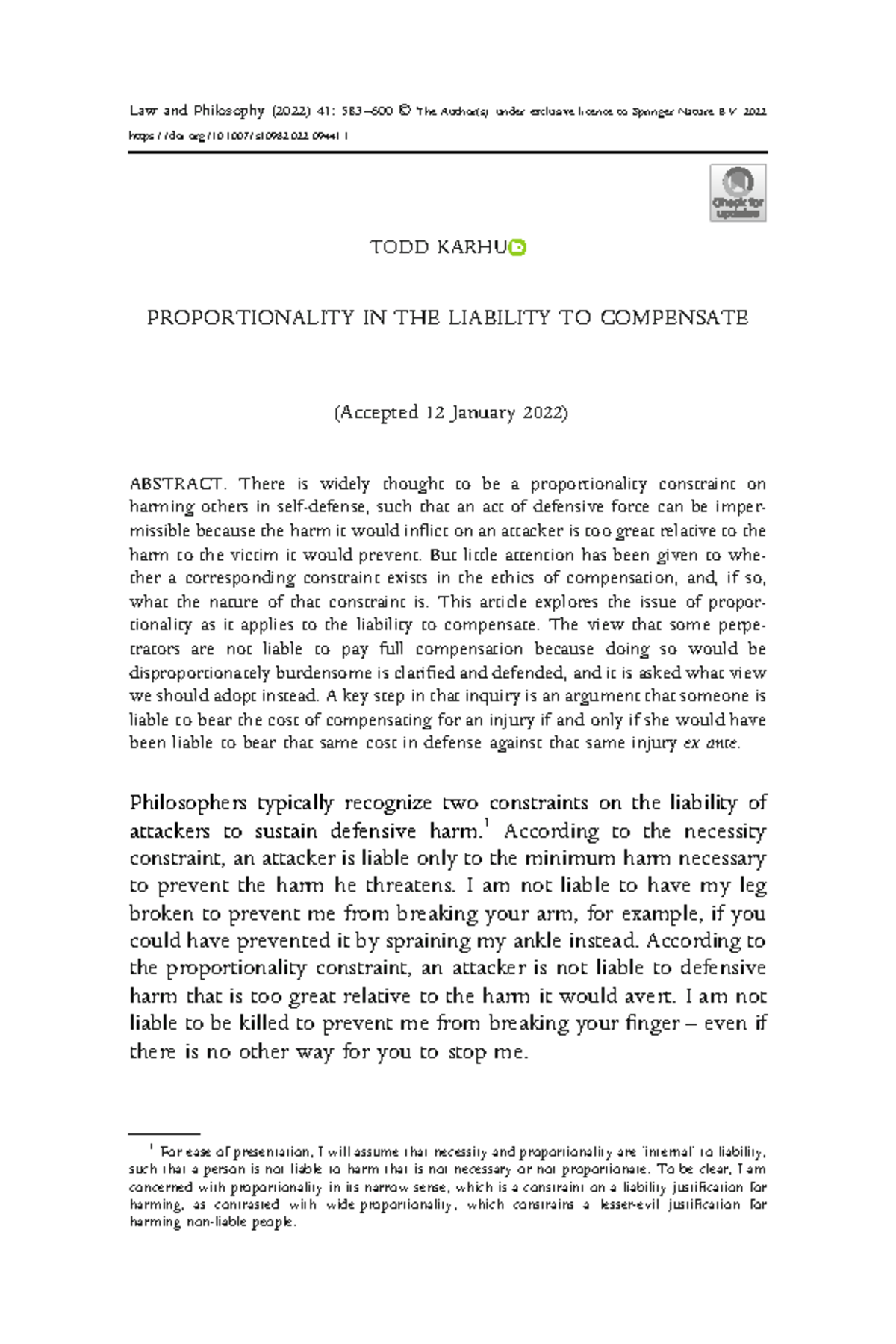 Karhu - proportionality in the liability to compensate - TODD KARHU ...