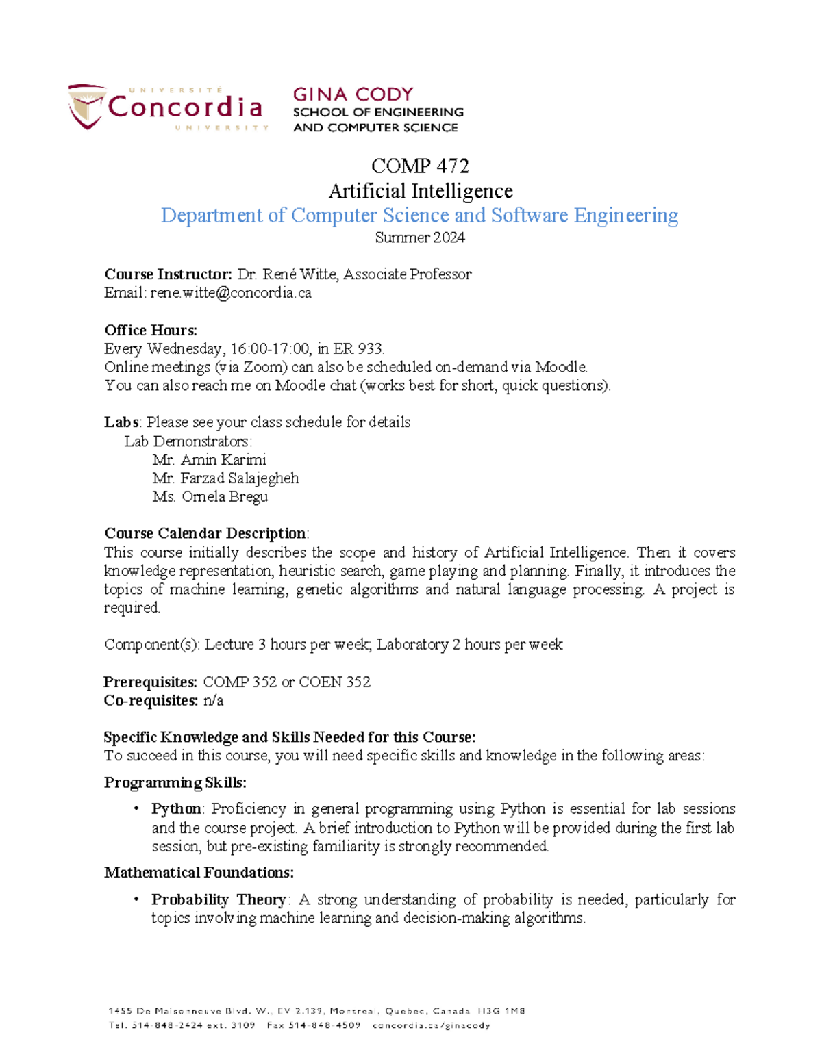 Course outline comp472 s2024 - COMP 472 Artificial Intelligence ...