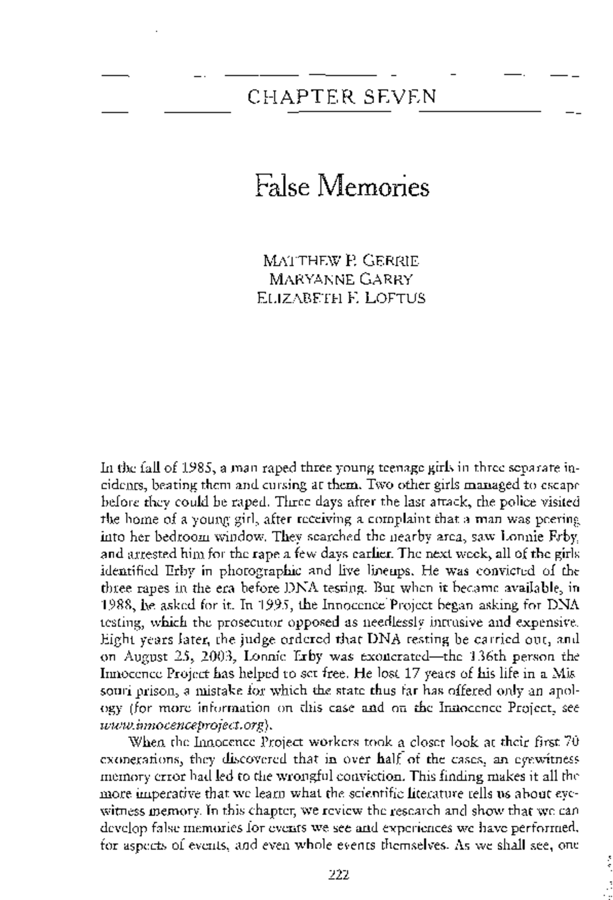 Loftus and Palmer PSYC111 Reading - CHAPTER SEVEN False Memories ...