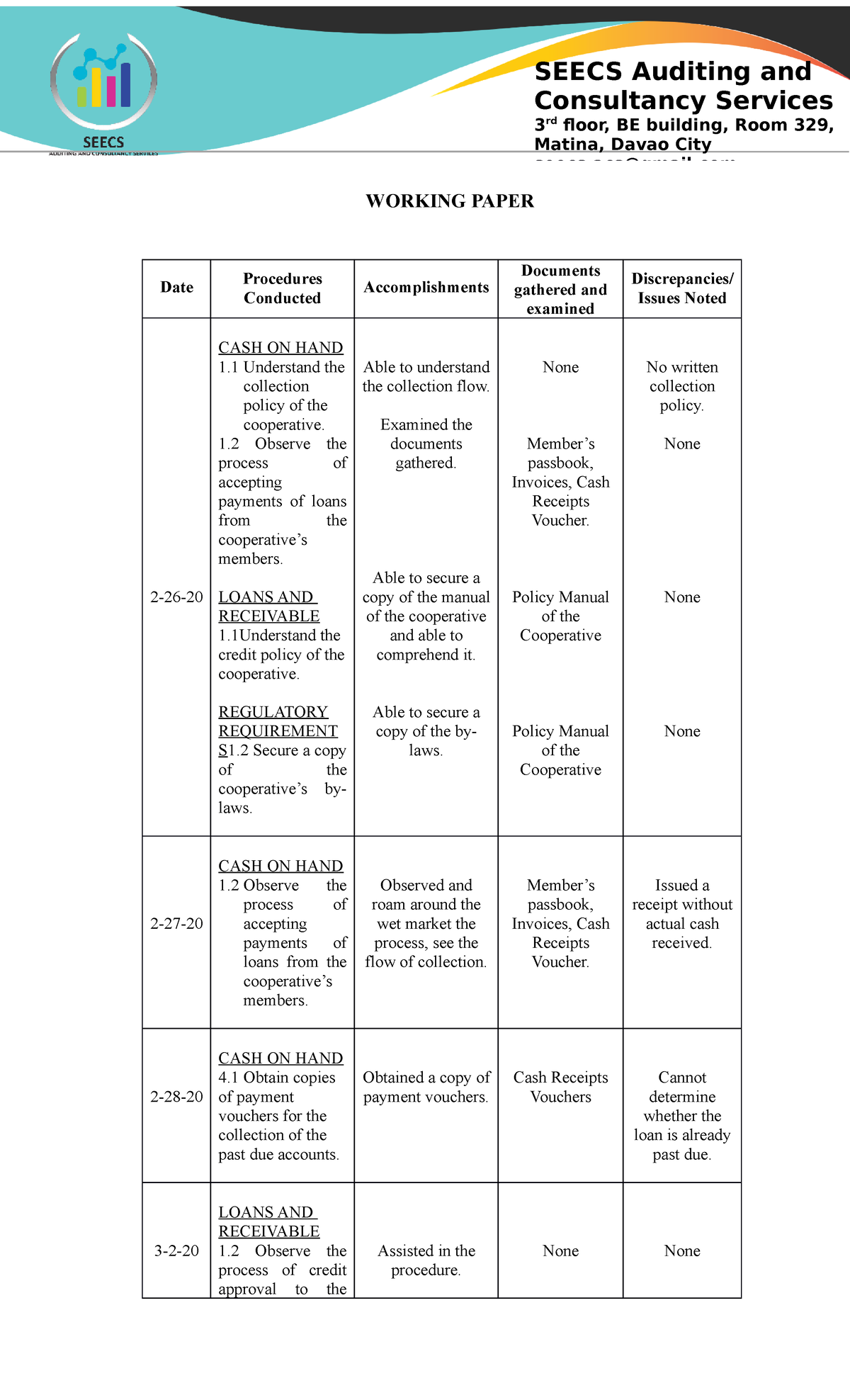 Working-Paper-Shaene - SEECS Auditing and Consultancy Services 3 rd ...