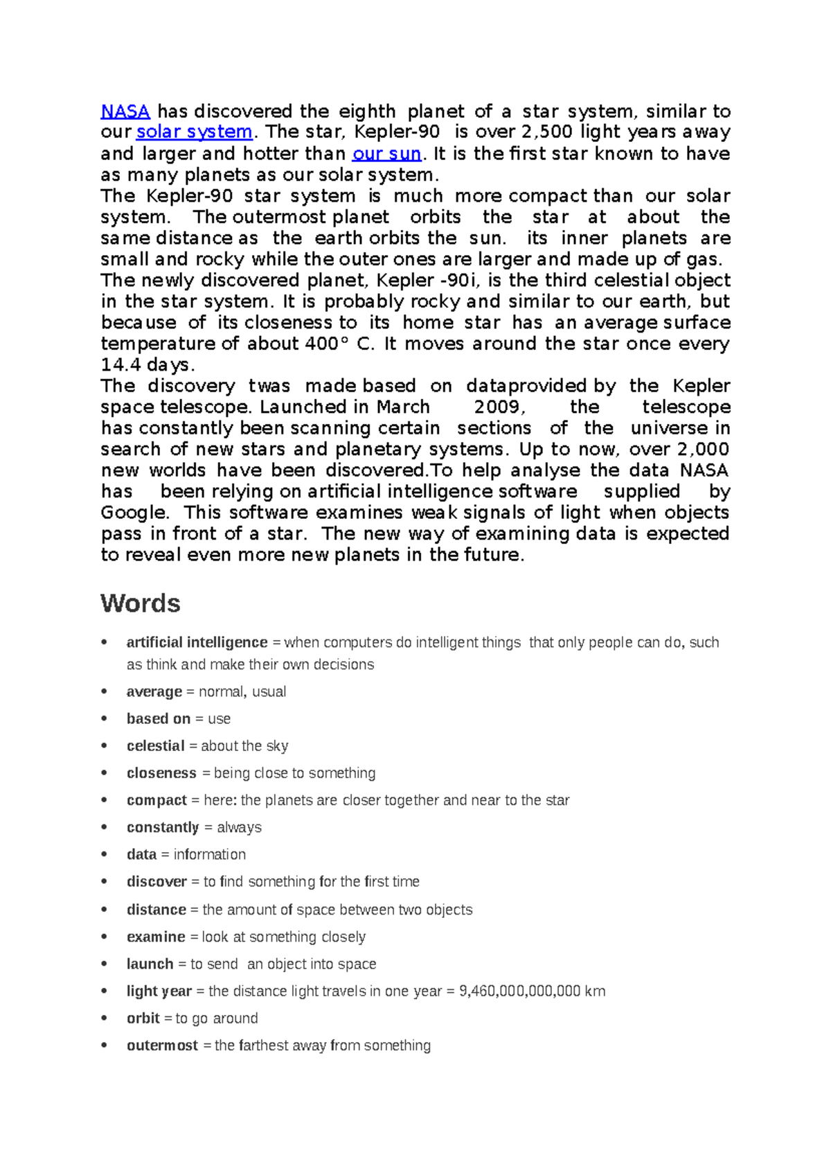 NASA - The star, Kepler-90 is over 2,500 light years away and larger ...