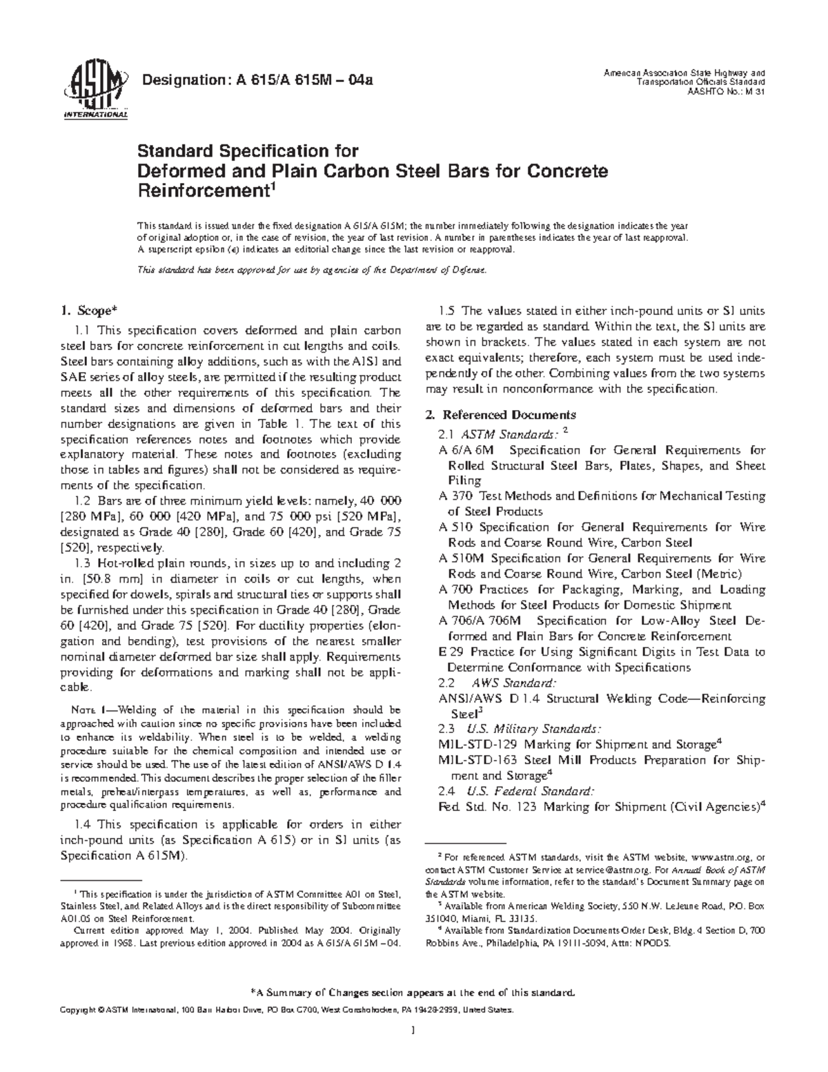 ASTM A 615 - Normativa ASTM A-615 - Designation: A 615/A 615M – 04a American Association State ...