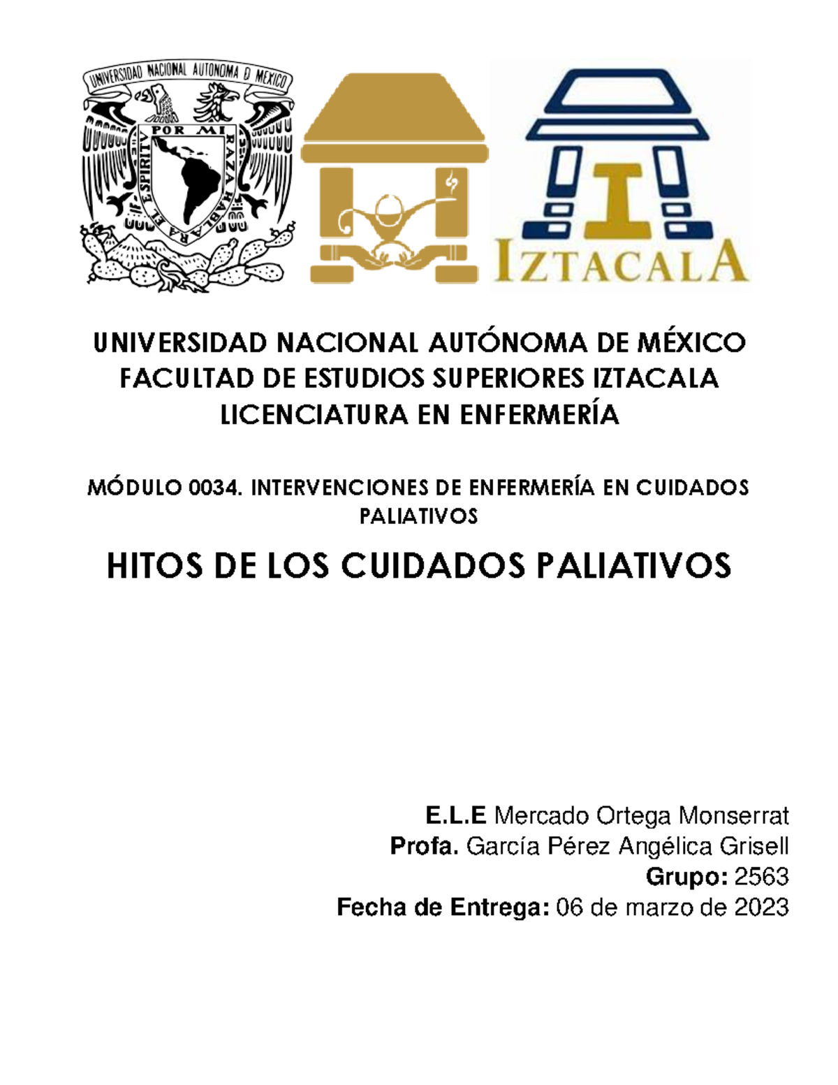 Hitos Cuidados Paliativos - UNIVERSIDAD NACIONAL AUTÓNOMA DE MÉXICO FACULTAD DE ESTUDIOS ...