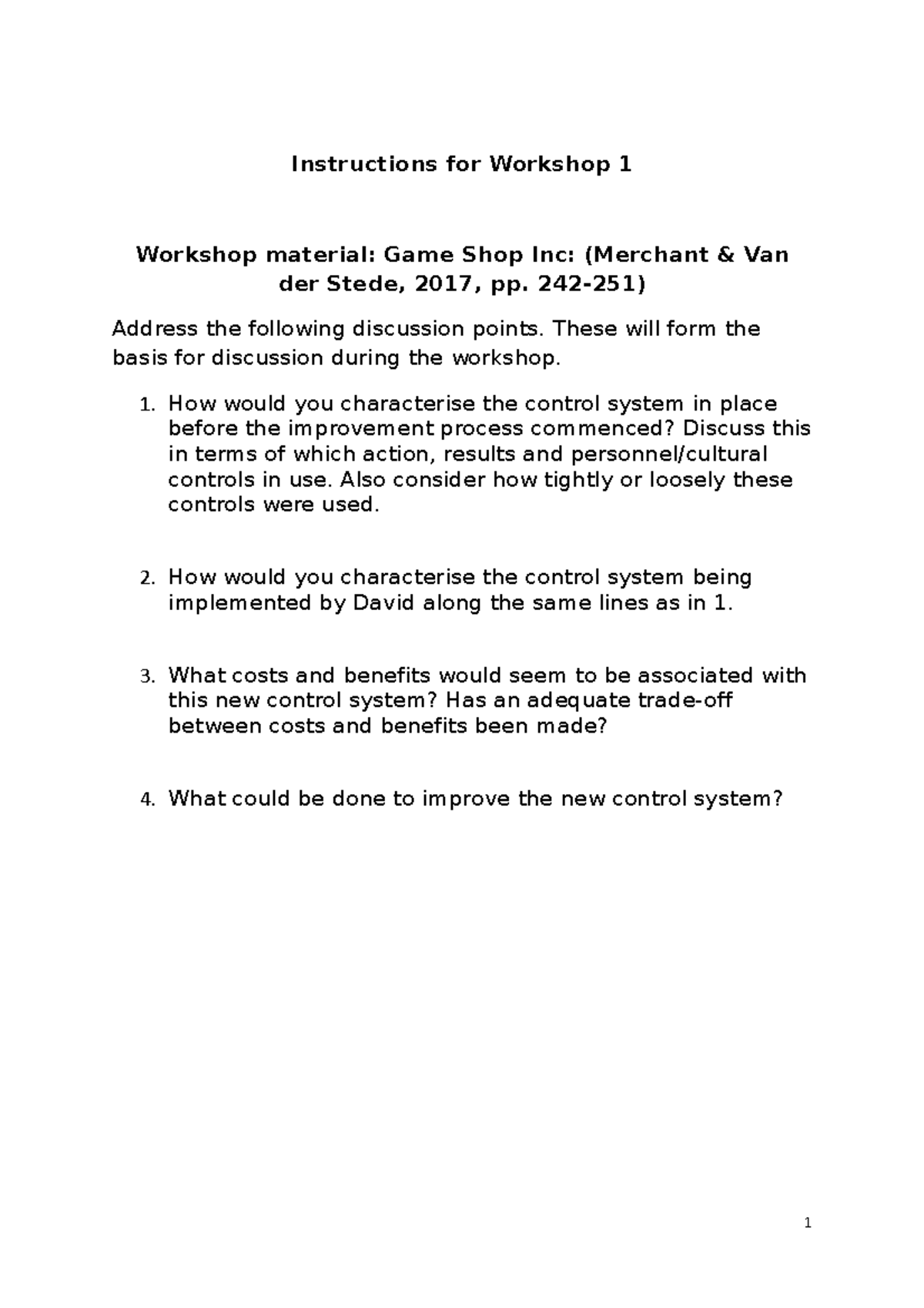 Instructions workshop 1 Game Shop(1) - Instructions for Workshop 1 Workshop material: Game Shop ...