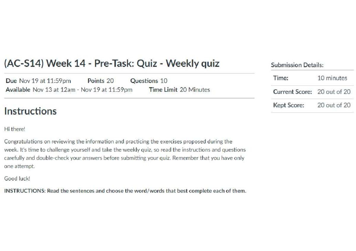 (AC-S14) Week 14 - Pre-Task Quiz - Weekly quiz - Ingles IV - Studocu