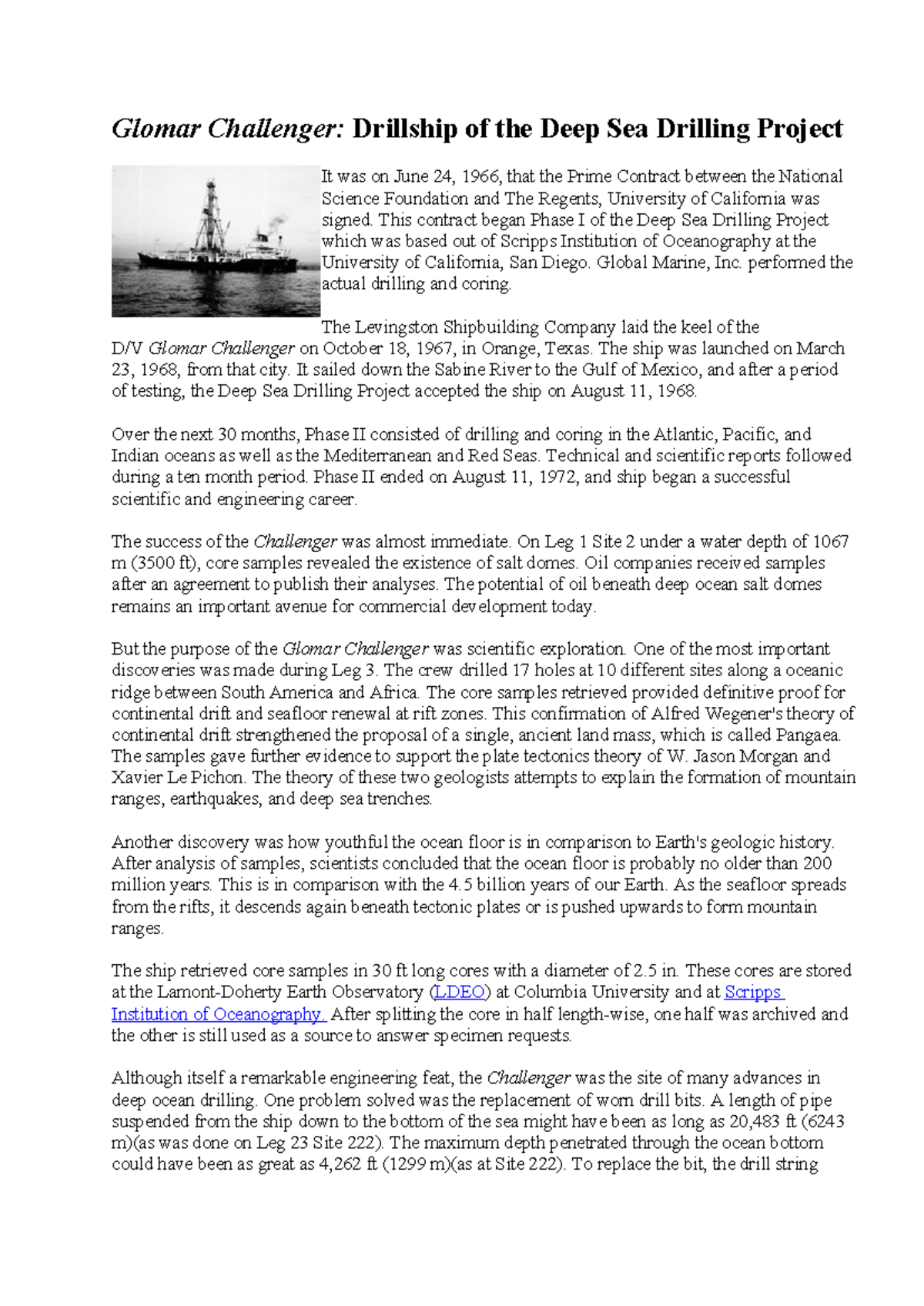 3 - Glomar Challenger Data - Glomar Challenger: Drillship of the Deep ...