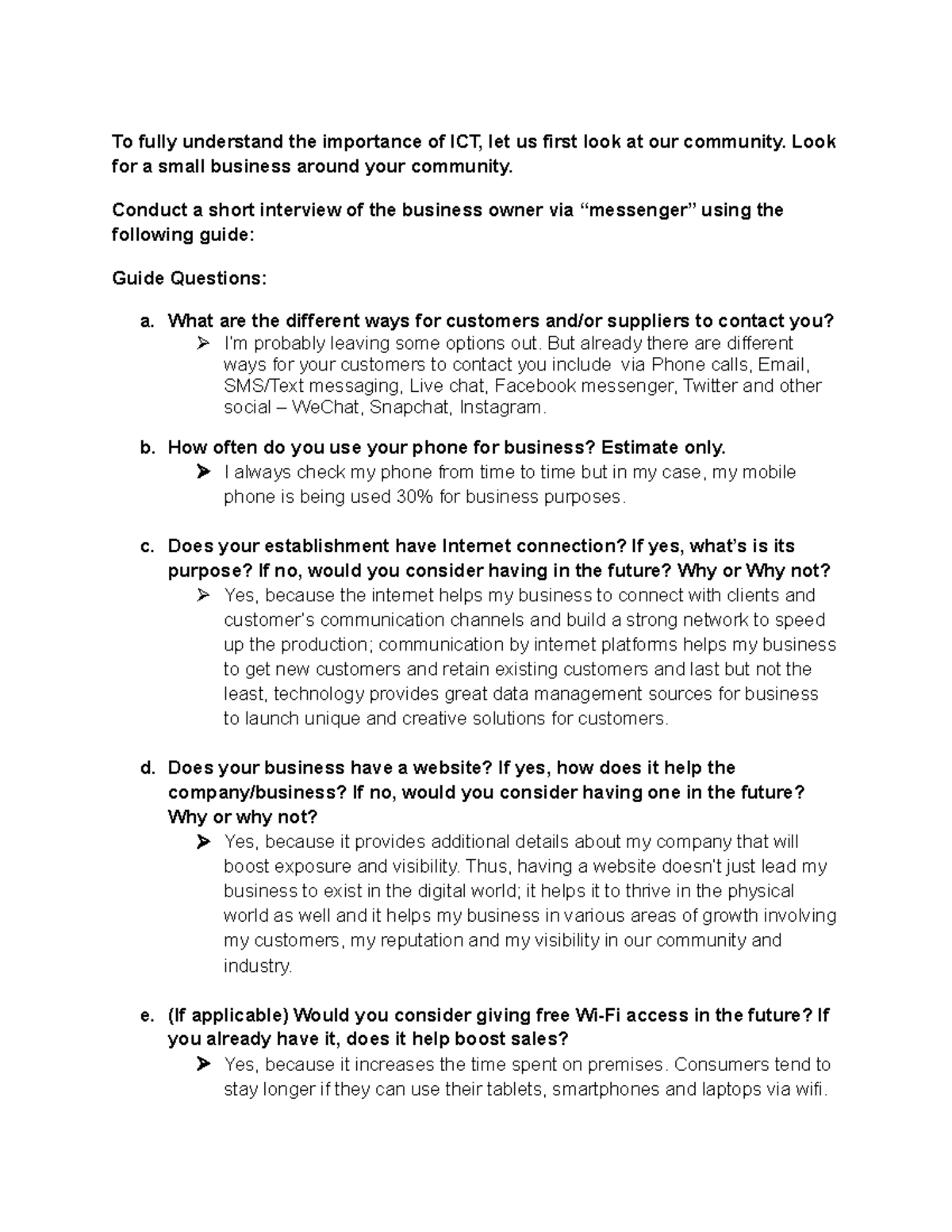 Business Interview - Grade: 11 - To fully understand the importance of ...