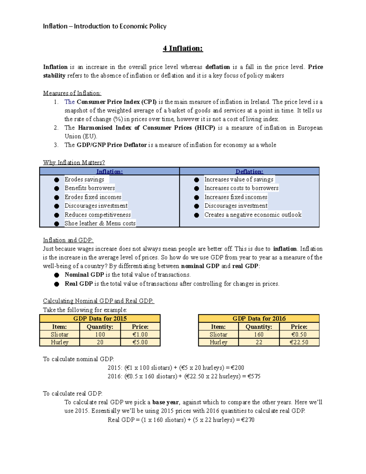 4. Inflation - Lecture notes 2 - 4 Inflation: Inflation is an increase ...