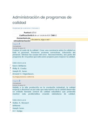PE 1 Administración de programas de calidad - Administración de programas de calidad Puntos ...