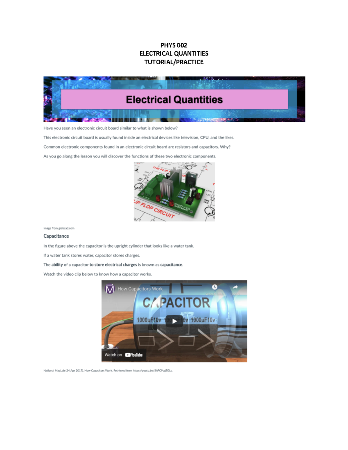 PHYS 002. Electrical Quantities - Calculus-Based Physics 2 - PHYS 002 ELECTRICAL QUANTITIES ...