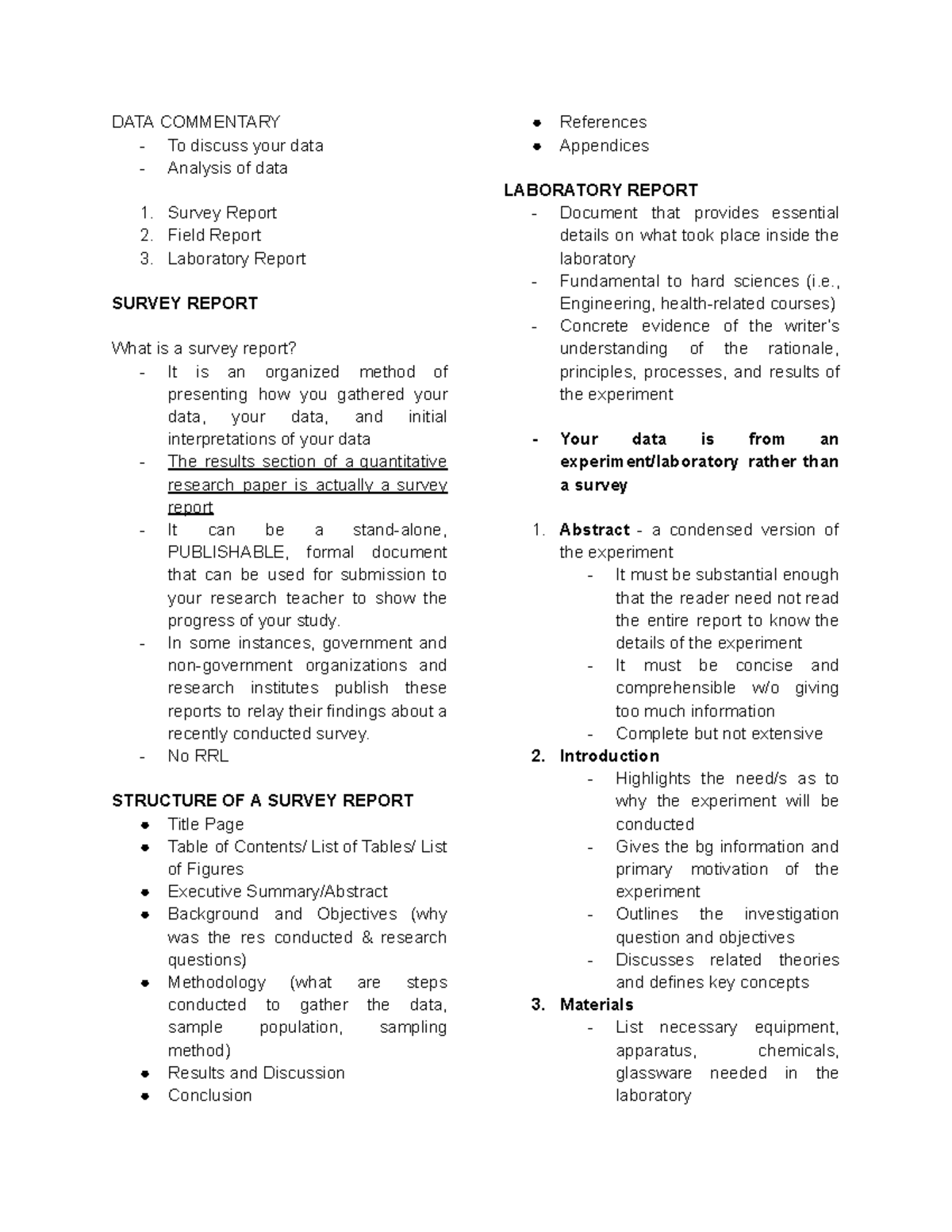 EAPP - DATA COMMENTARY To discuss your data Analysis of data Survey Report Field Report ...