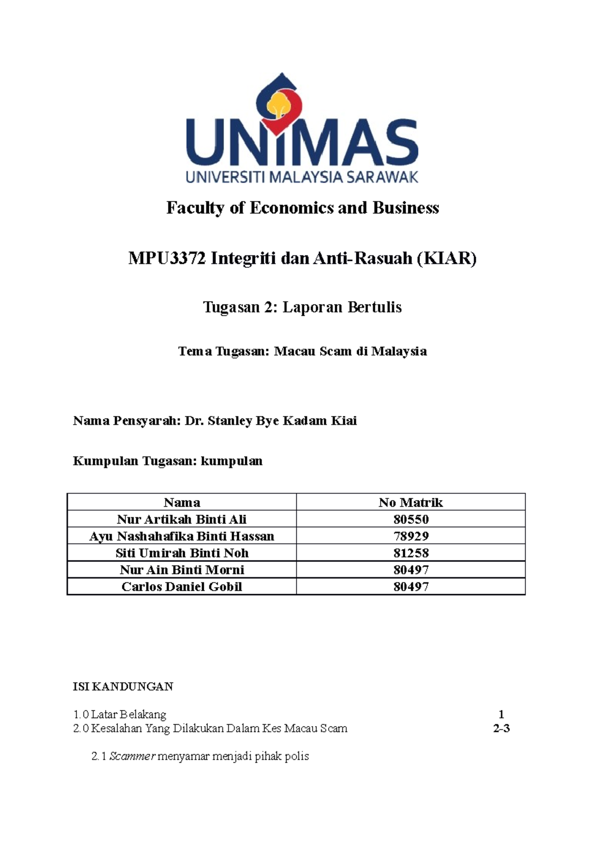 Laporan 1 MPU3372 ( Macau SCAM DI Malaysia) - Faculty of Economics and ...