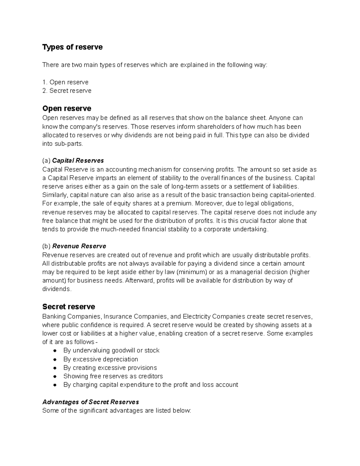 Types of reserve - Anyone can know the company's reserves. Those ...