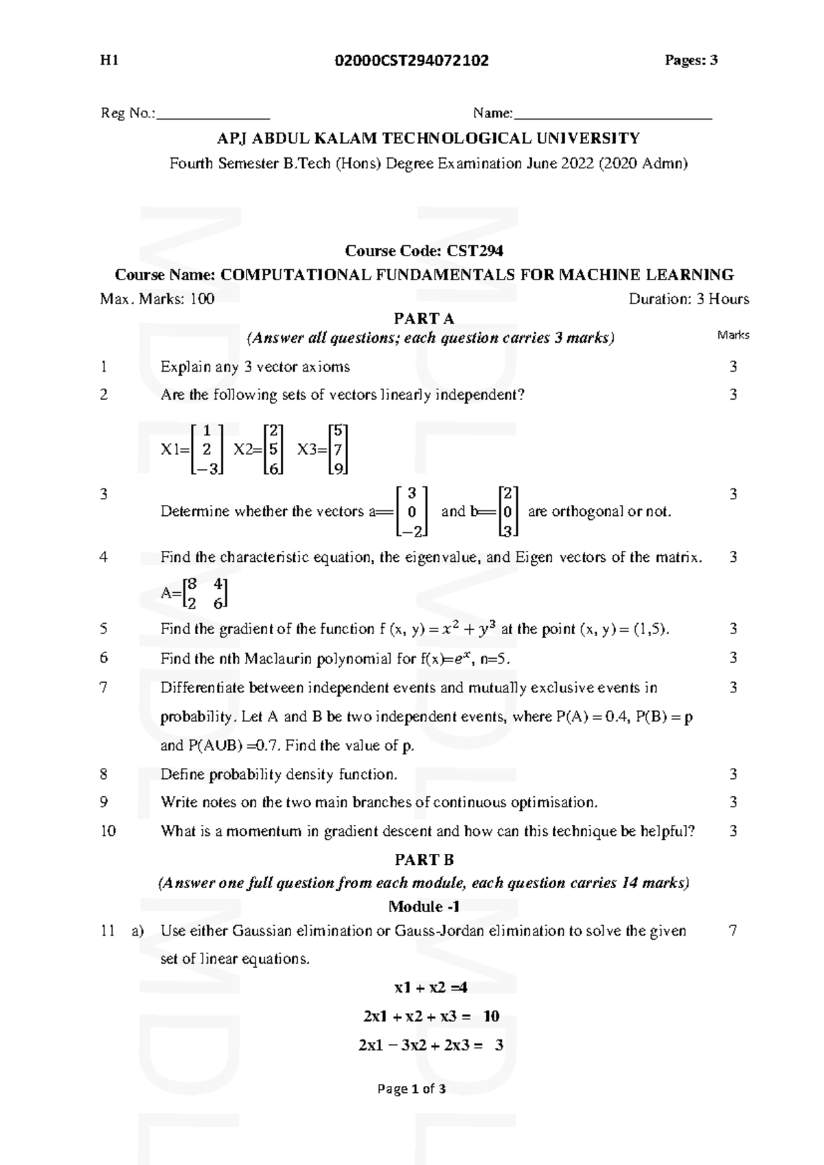 CST294-C - questionn paper - 02000CST Page 1 of 3 Course Code: CST ...