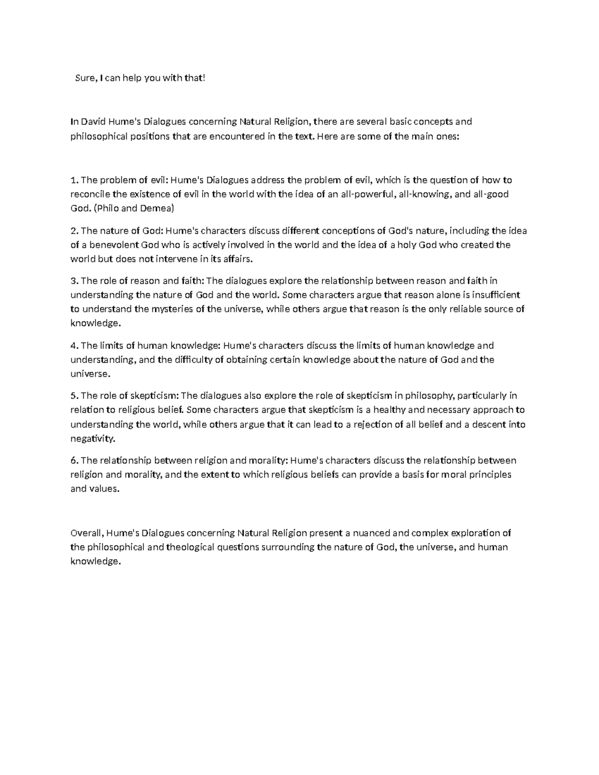 Daivd Humes philosophical position - Sure, I can help you with that! In ...