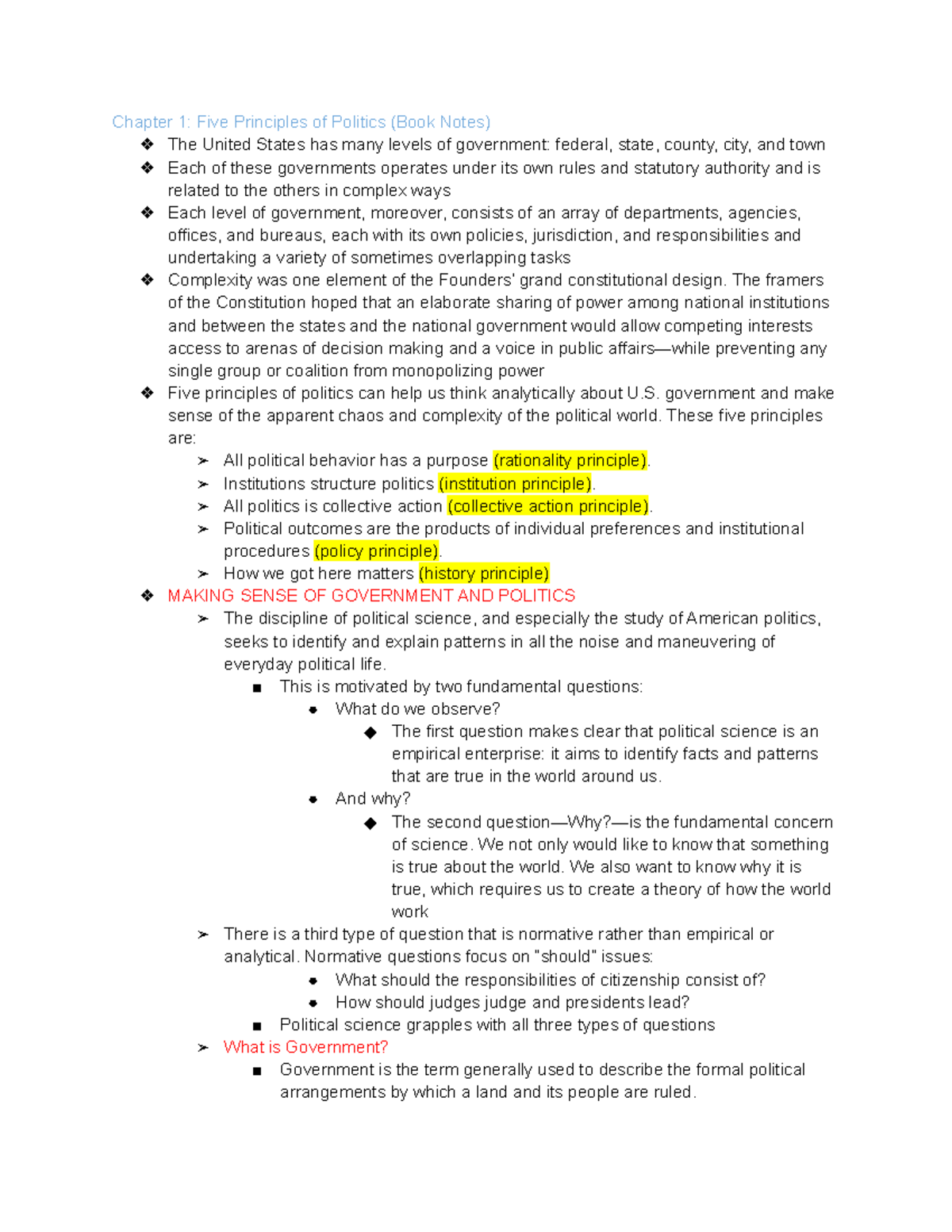 Chapter 1 American Government - Chapter 1: Five Principles of Politics ...