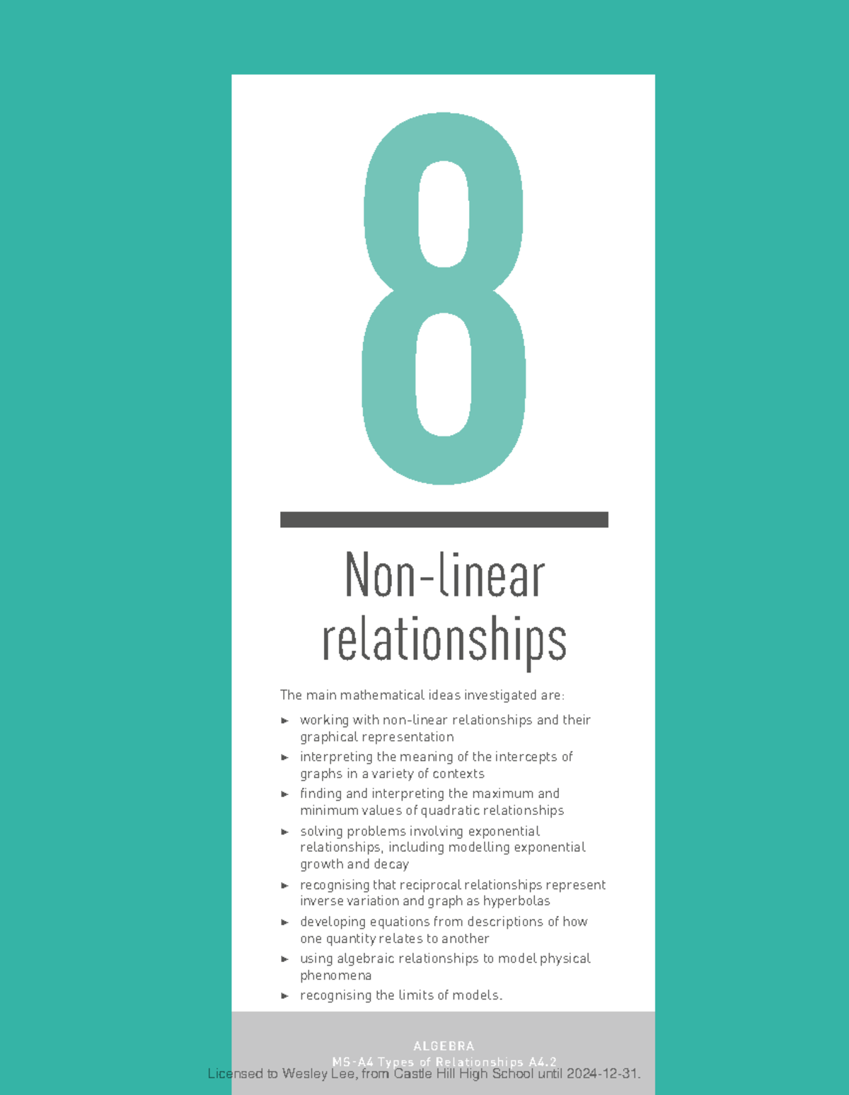 8. Non-linear relationships - ALGEBRA MS A4 Types of Relationships A4 ...