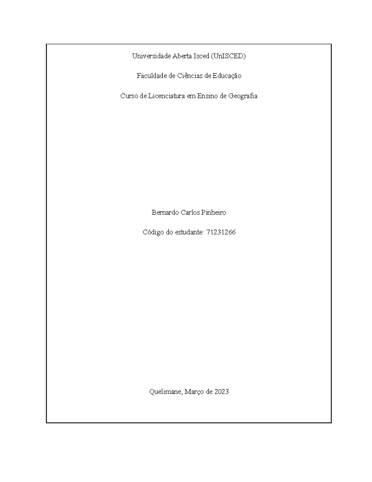 MIC - Universidade Aberta Isced (UnISCED) Faculdade de Ciências de ...