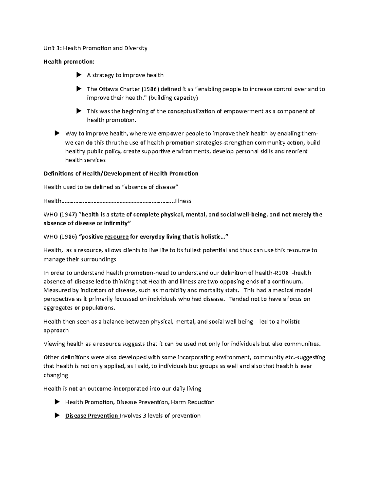 UNIT 3 2006 - notes - Unit 3: Health Promotion and Diversity Health ...