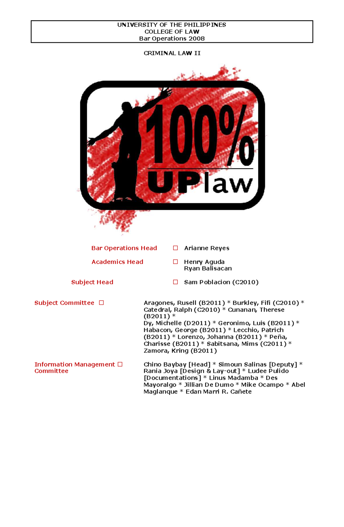 Criminal Law 2 UP 2008 - ! - Studocu