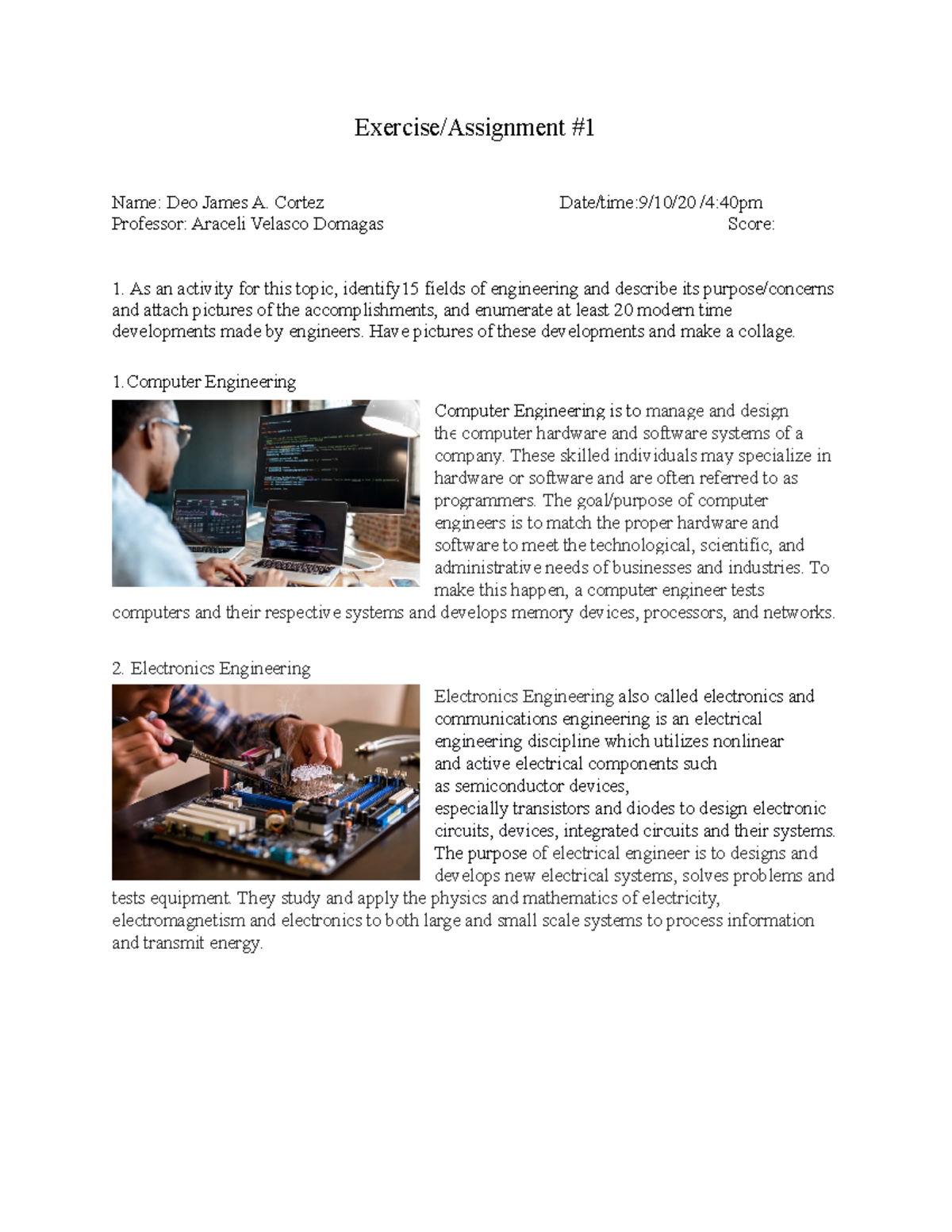 ENGINEERING MANAGEMENT - Exercise/Assignment Name: Deo James A. Cortez ...