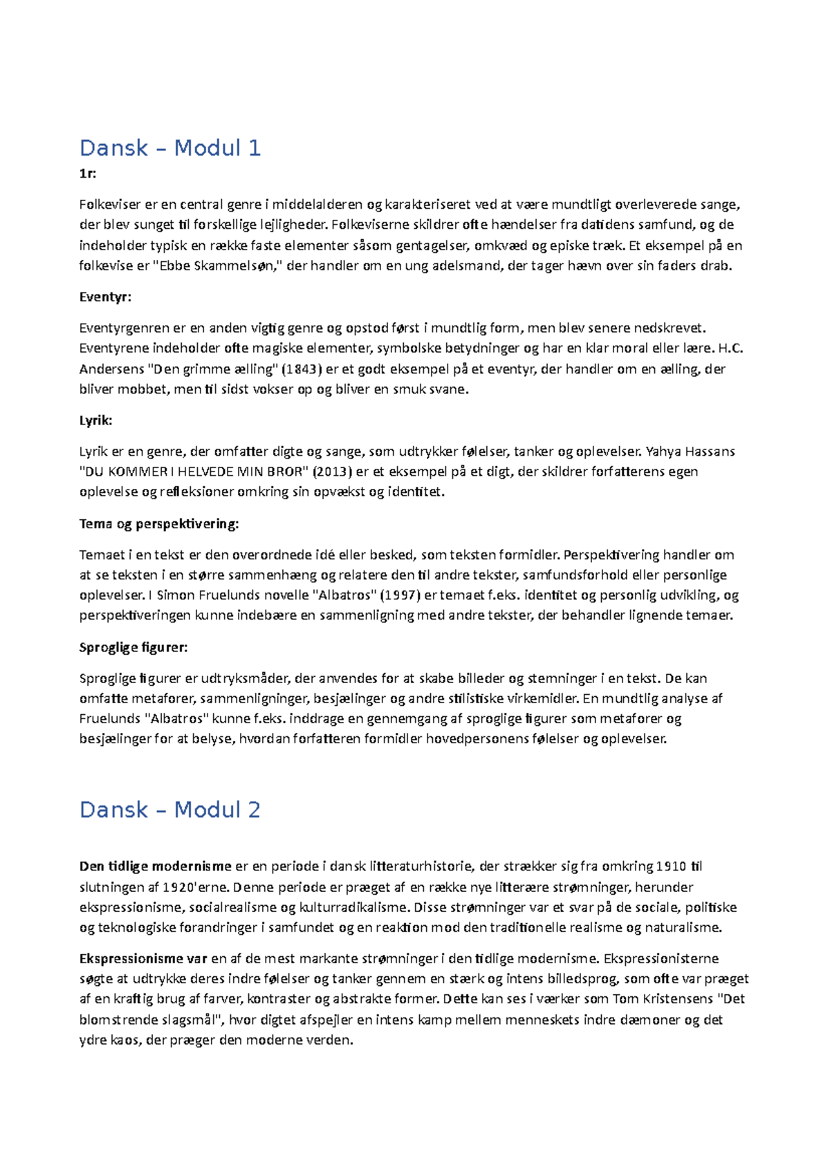 Dansk undervisningsbeskrivelse - Dansk – Modul 1 1r: Folkeviser er en ...