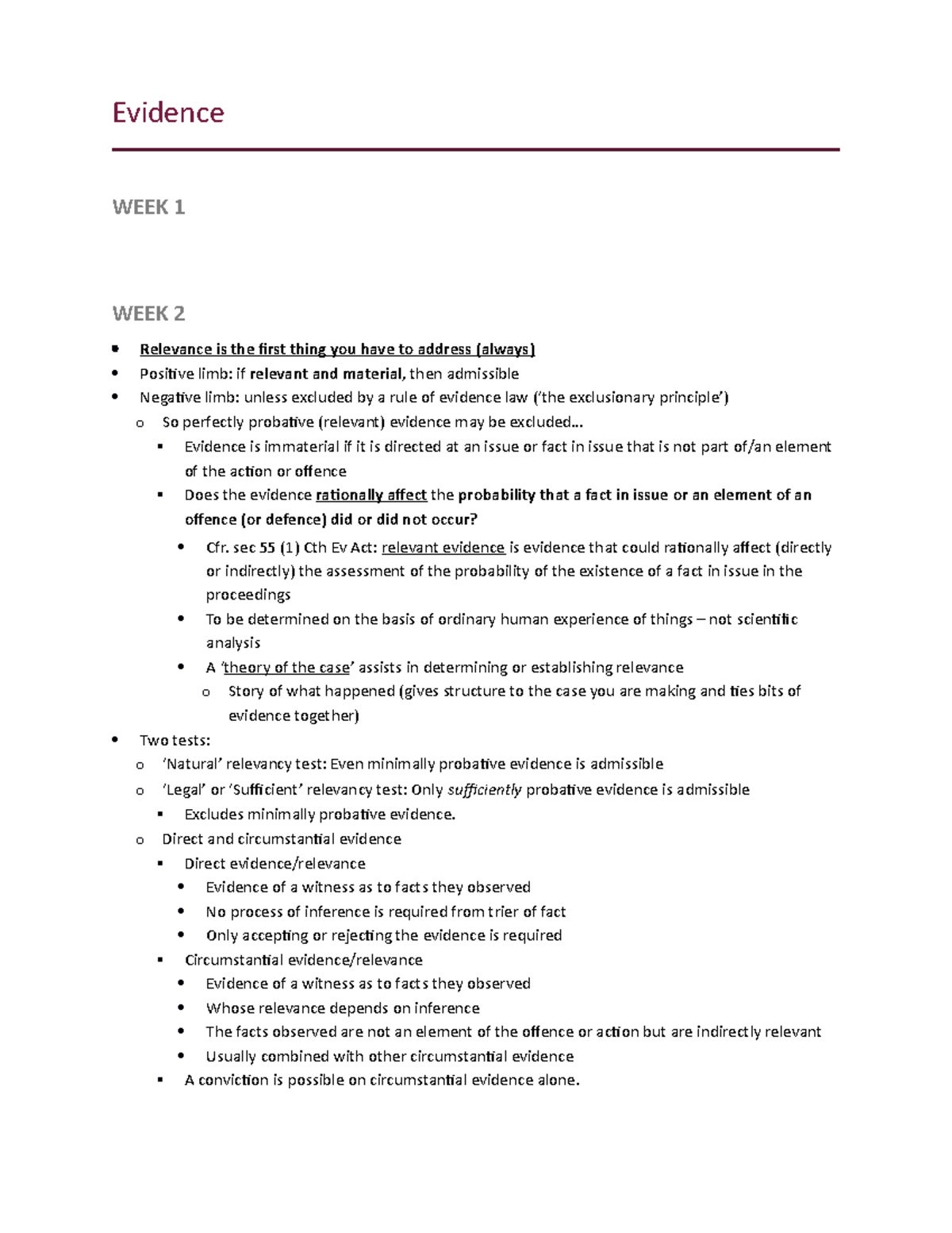 Evidence Notes - Evidence WEEK 1 WEEK 2 Relevance is the first thing ...