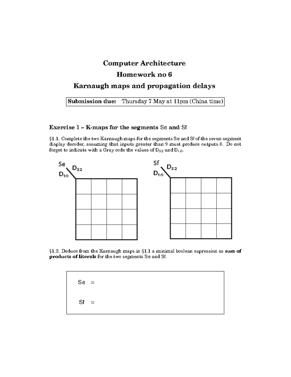 Hw6 Karnaugh Maps Propagation Delays Computer Architecture Homework No 6 Karnaugh Maps And