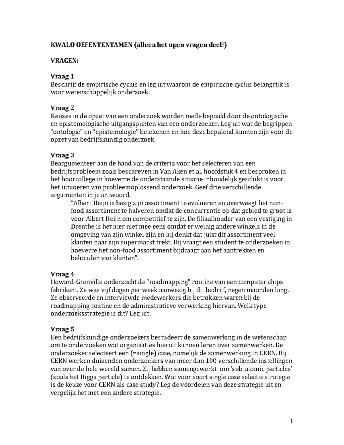 Oefententamen OPEN Vragen DEEL - KWALO OEFENTENTAMEN (alleen het open ...