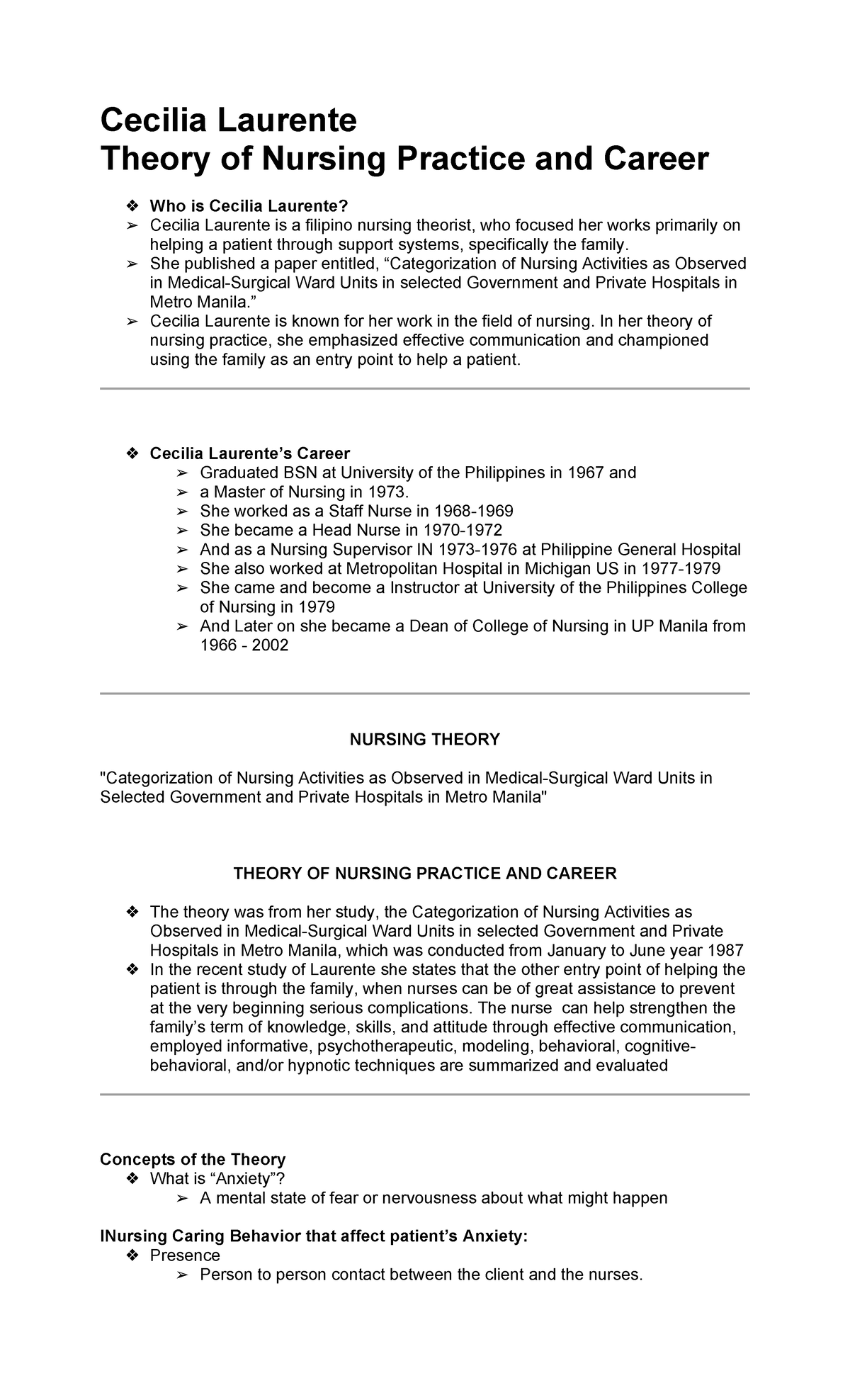 Cecelia Laurente - She published a paper entitled, “Categorization of ...