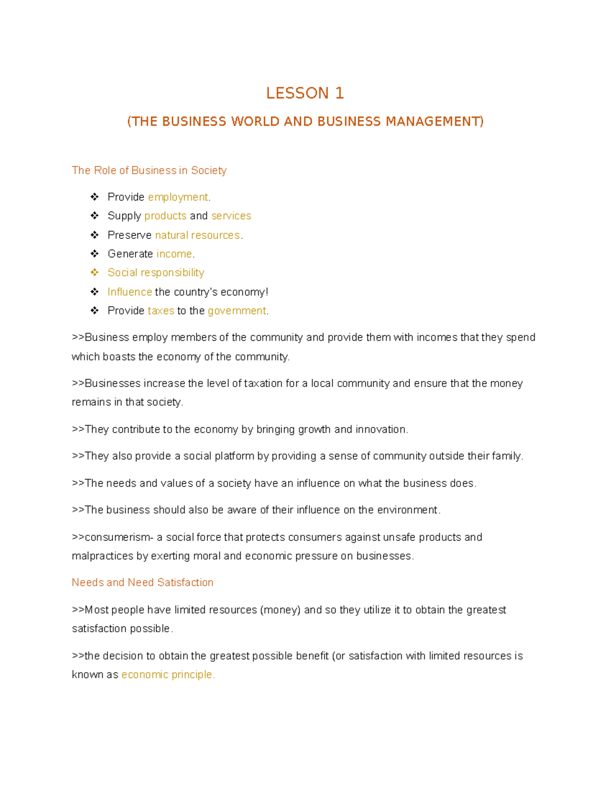 Lesson 1 - Summary Business Management IA - LESSON 1 (THE BUSINESS ...