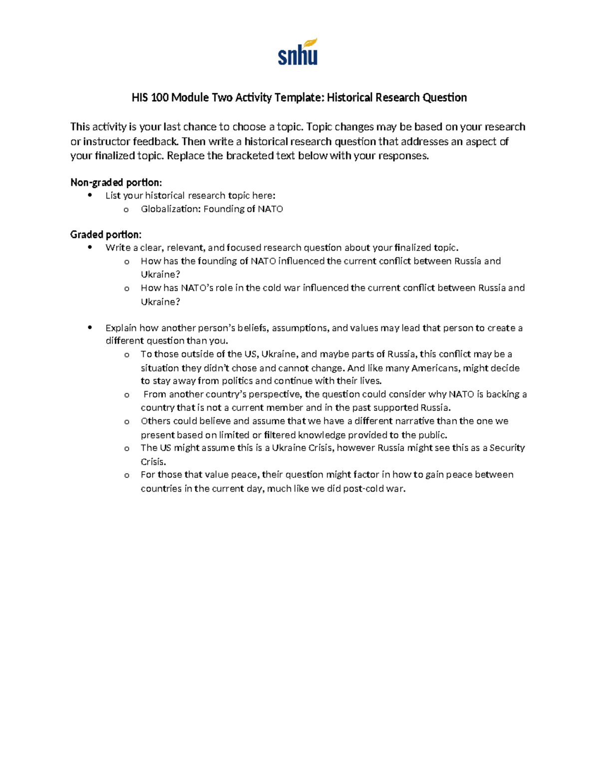 HIS 100 Module Two Activity - Topic changes may be based on your ...