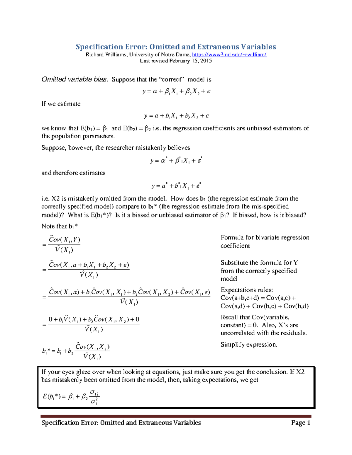 Specification Error: Omitted and Extraneous Variables - Suppose that ...