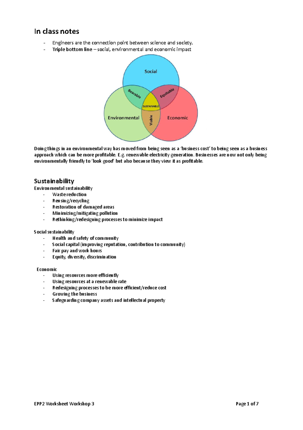 EPP2 Workshop 3 Worksheet - In class notes - Engineers are the ...