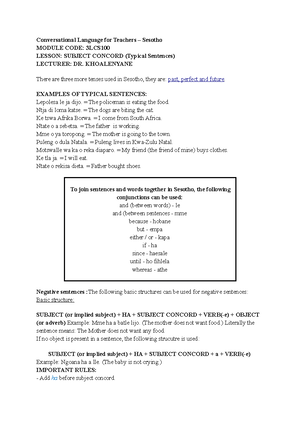 Linguistic Structure OF Sesotho (The System of Concords ...