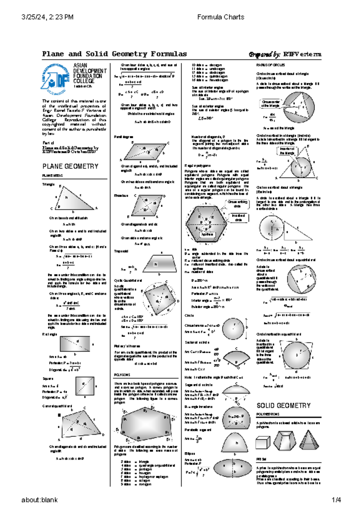 5. Formula Charts - Mathematics in the Modern World - Plane and Solid ...