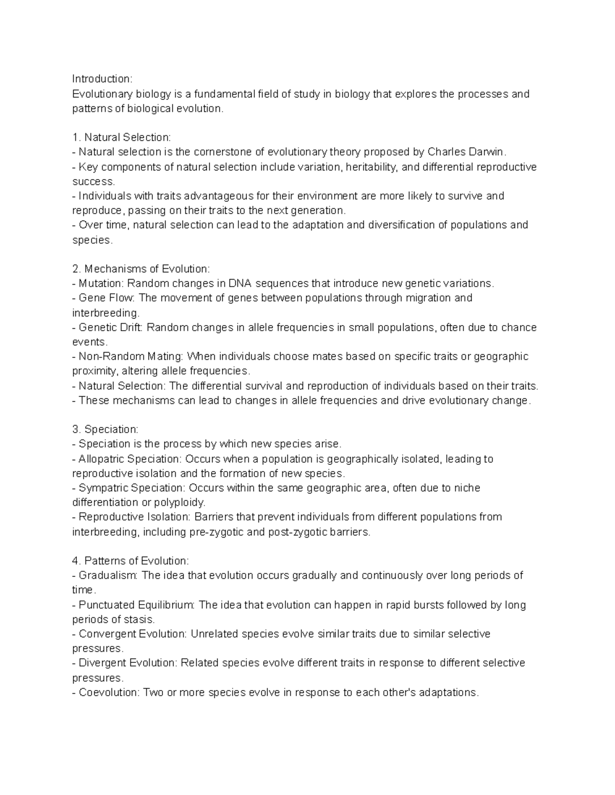 Evolutionary Biology - AP Biology Notes - Introduction: Evolutionary ...