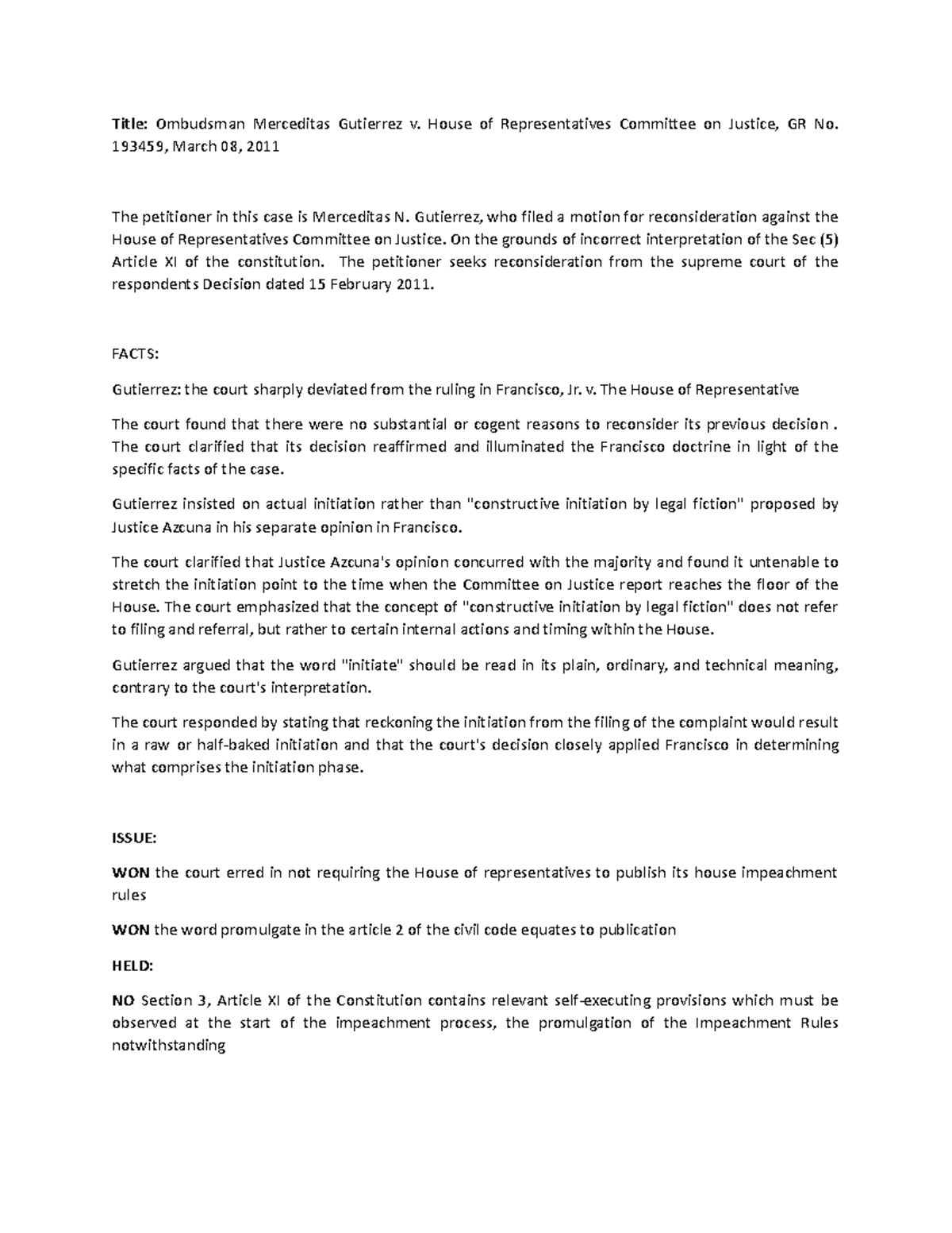 Merciditas v HOR digest - Title: Ombudsman Merceditas Gutierrez v ...