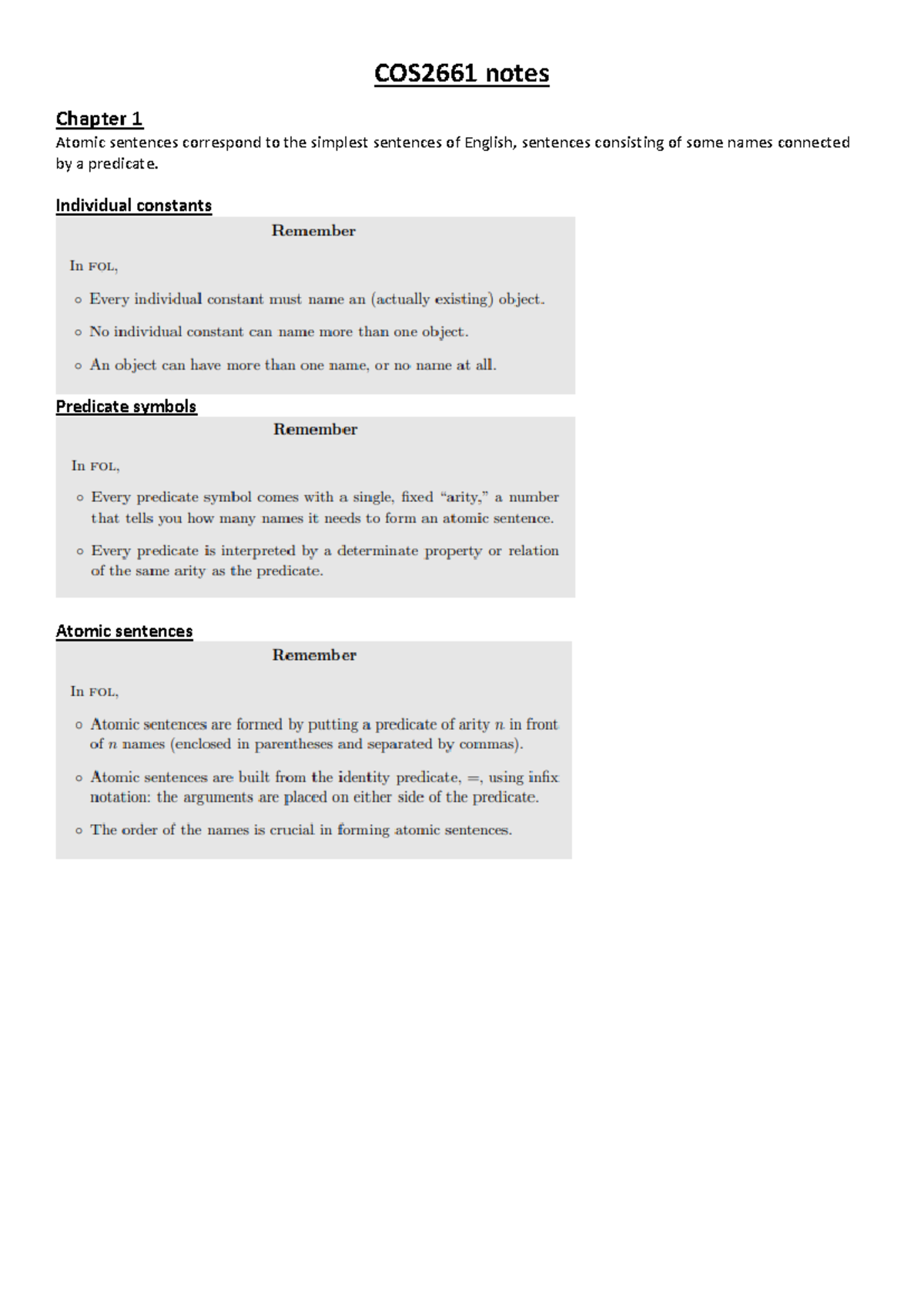 COS2661 textbook summary - COS2661 notes Chapter 1 Atomic sentences ...