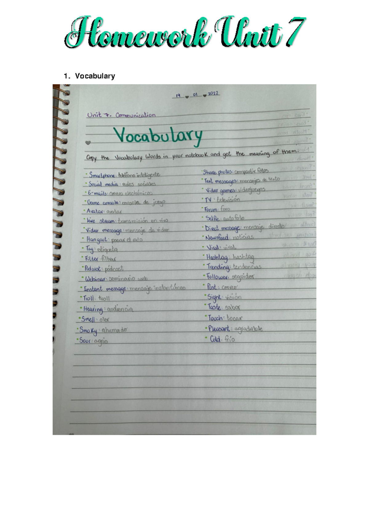 Homework UNIT 7 - Vocabulary c. Page 55 A: Solve the crossword puzzle ...