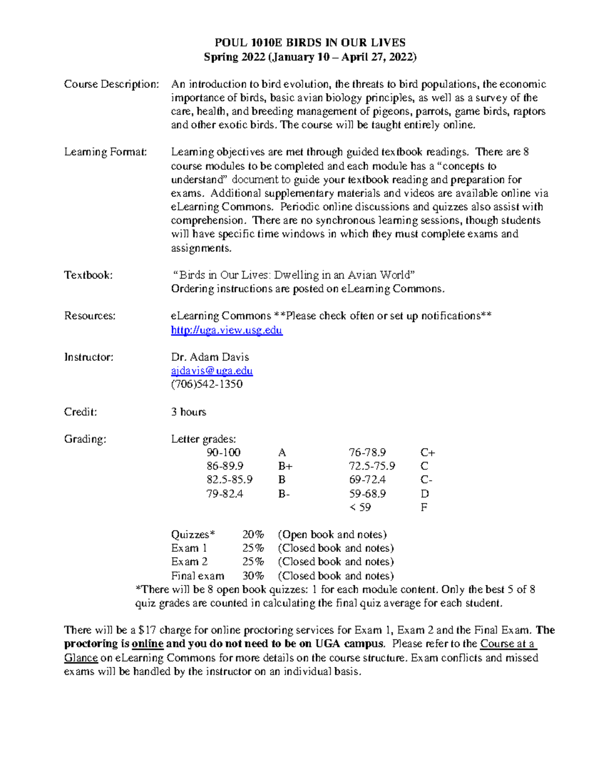 POUL 1010E Syllabus Spring 2022 - POUL 1010E BIRDS IN OUR LIVES Spring ...