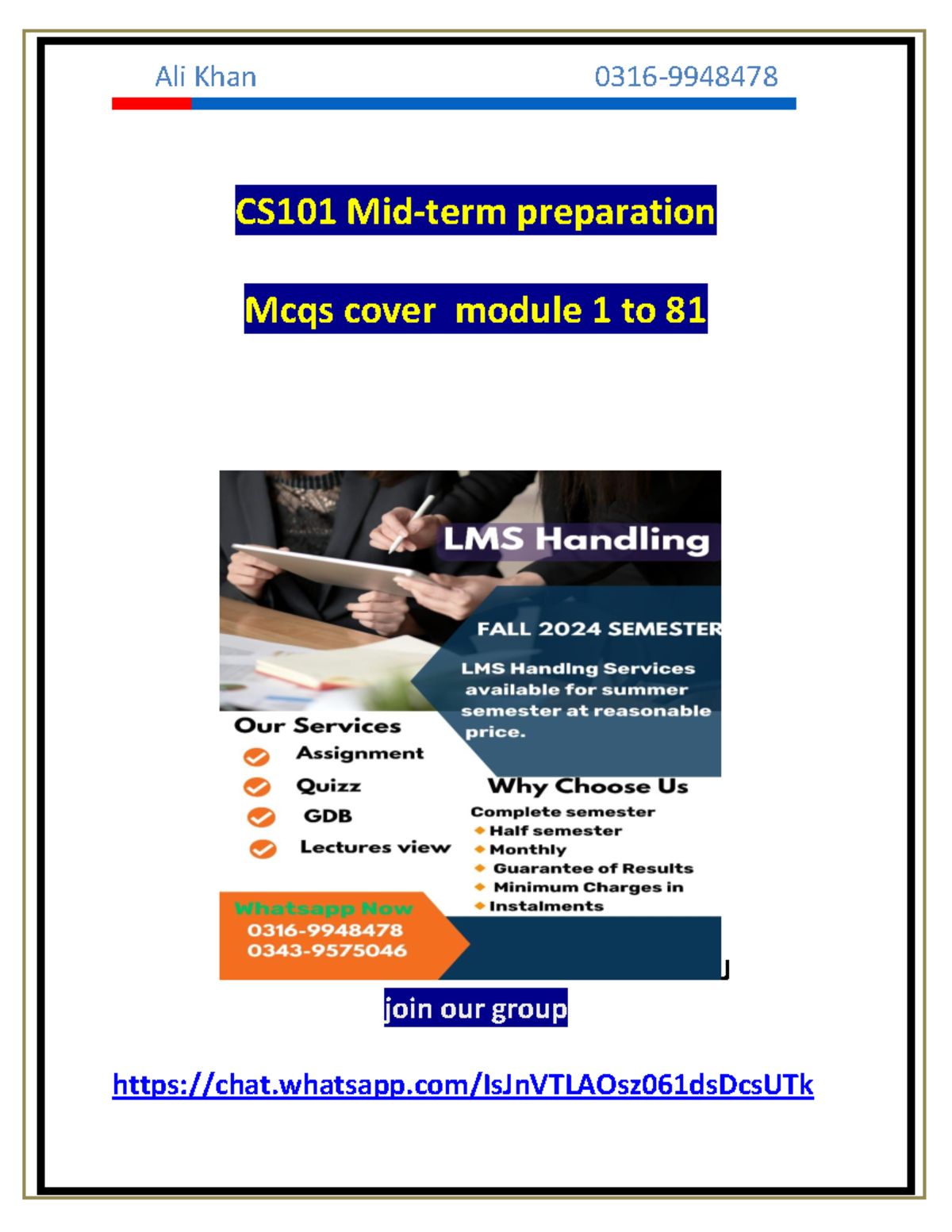 CS101 Midterm mqcs module 1 to 81 by Ali Khan AK 1 - CS101 Mid-term preparation Mcqs cover ...